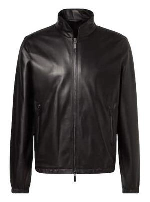Giorgio Armani High-neck Leather Jacket - Black