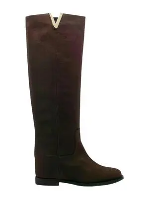 VIA ROMA 15 Logo-plaque Leather Boots - Brown