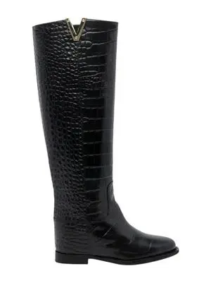 VIA ROMA 15 Via Roma 15 Black Croc-Effect Knee-High Leather Boots
