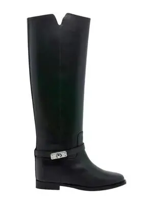 VIA ROMA 15 Leather Padlock Detail Boots - Black