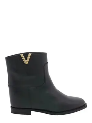 VIA ROMA 15 Logo-plaque Leather Ankle Boots - Black