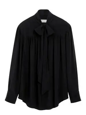 AMI Paris Lavalliere Silk-blend Blouse - Black
