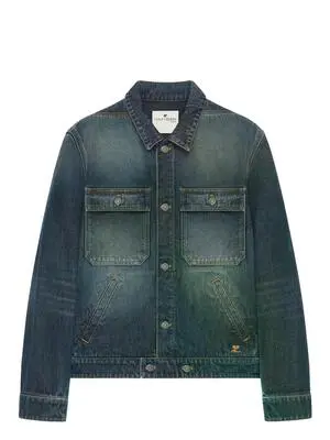 COURREGES Logo Embroidered Faded Denim Jacket - Blue