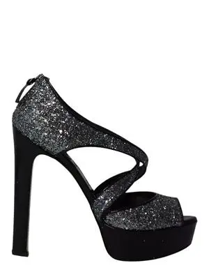 Miu Miu Glitter Criss-cross Platform Sandals - Silver