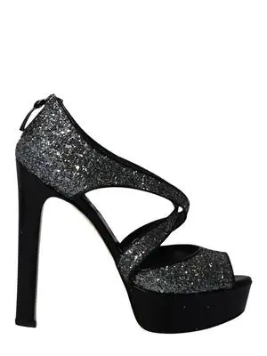 Miu Miu Glitter Criss-cross Platform Sandals - Silver