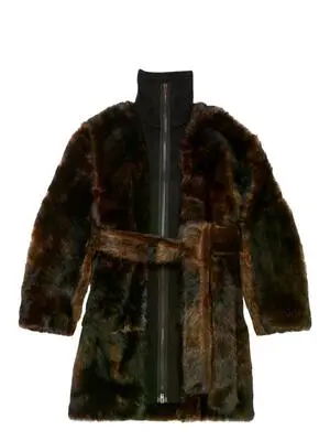 Acne Studios Belted Zip-up Faux-fur Coat - Brown