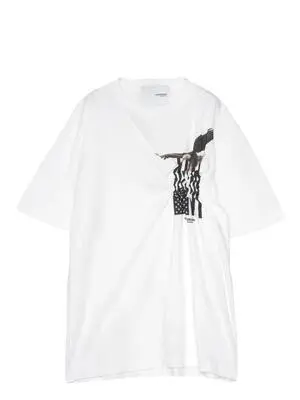 YOSHIOKUBO Eagle Print Gathered T-shirt - White
