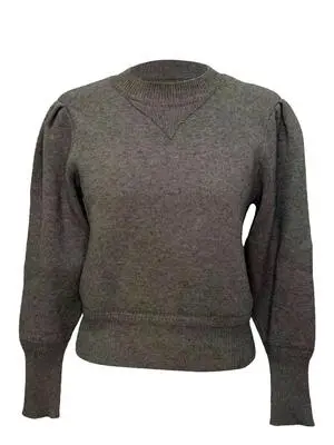 ISABEL MARANT VINTAGE V-stitch Detail Ribbed Puff Sleeve Sweater - Grey
