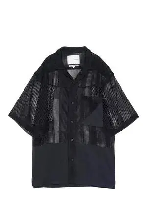 YOSHIOKUBO Patchwork Mesh Shirt - Black