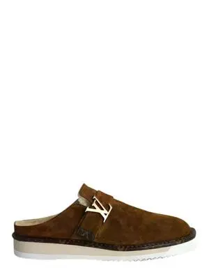 LOUIS VUITTON Suede Shearling Lined Mules - Brown