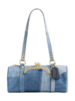 COACH Kisslock Barrel Bag 28 In Repurposed Denim - Indigo