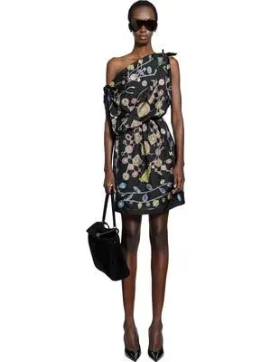 Versace Printed Silk Twill Off-the-shoulder Mini Dress - Black