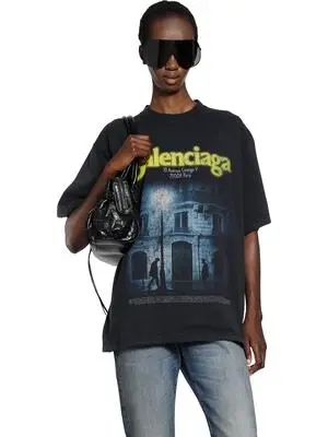 Balenciaga The Address Graphic Print Medium Fit T-shirt - Black