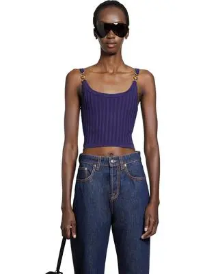 VERSACE Versace Stretch Viscose Mesh Ribbed Knit Top