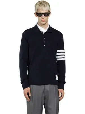 Thom Browne Cotton Piqué 4-bar Long Sleeve Polo - Blue