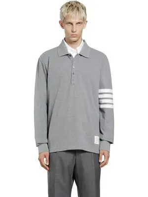 Thom Browne Cotton Piqué 4-bar Long Sleeve Polo - Grey