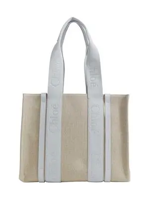 Chloé Woody Tote Bag In Linen - Beige