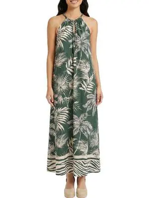 THE GOOD JOURNEY Printed Halter Neck Midi Dress - Cilantro/pristine