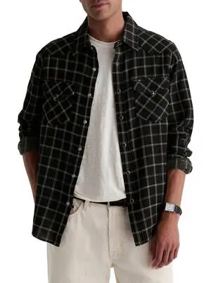 Ag Huston Plaid Cotton Western Shirt - Black Multi