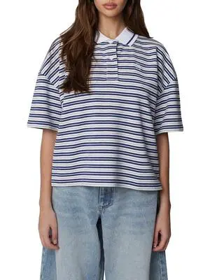 GOOD FOR NOTHING Short Sleeve Striped Polo - Blue