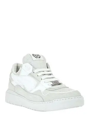Philipp Plein Nubuck Sneakers With Croc-effect Detailing - White