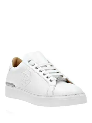 Philipp Plein Nappa Leather Lo-top Sneakers With Hexagon Detail - White