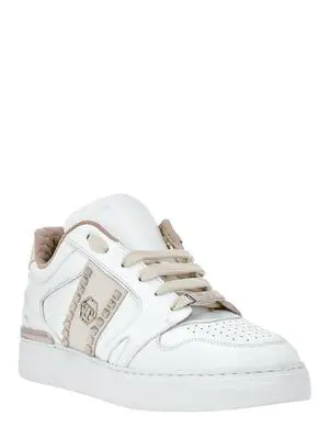 Philipp Plein Nappa Leather Low-top Sneakers With Stud Embellishments - Whitebeige