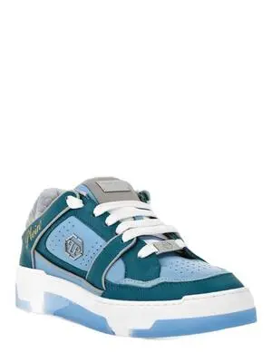 Philipp Plein Hexagon Logo Leather Lo-top Sneakers - Light Blue/grey