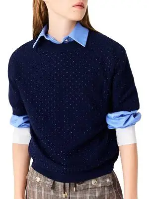 Maje Embellished Wool Blend Sweater - Navy