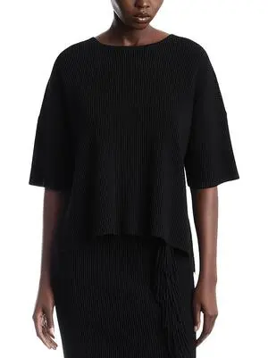 Emporio Armani Ribbed Fringe Trim Cardigan - Black