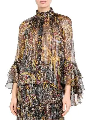 Etro Silk Blend Metallic Paisley Blouse - Printed Black