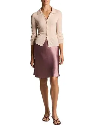 Vince Wool Pointelle Collared Cardigan - Blush Cloud