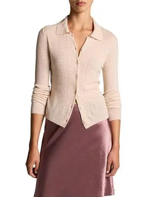 Vince Wool Pointelle Collared Cardigan - Blush Cloud