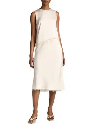 Vince Asymmetrical Lace Trimmed Satin Shell - Creme