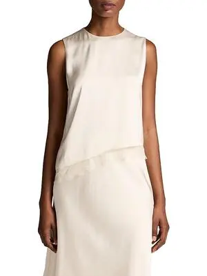Vince Asymmetrical Lace Trimmed Satin Shell - Creme