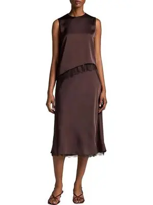 Vince Asymmetrical Lace Trimmed Satin Shell - Iron