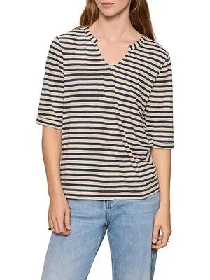 Sanctuary Striped Notch Neck Tee - Dark Opal