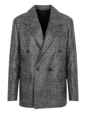 Bottega Veneta Double Breasted Plaid Blazer - Black