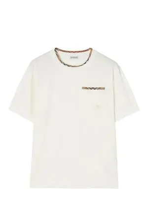 Burberry Logo T-shirt With Check Trim And Chest Pocket - White