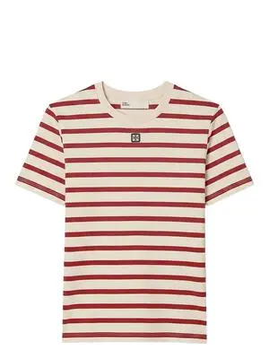 Tory Burch Striped Cotton T-shirt With Logo Detail - Red