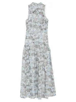 Staud Sleeveless Collared Printed Midi Dress - Light Blue