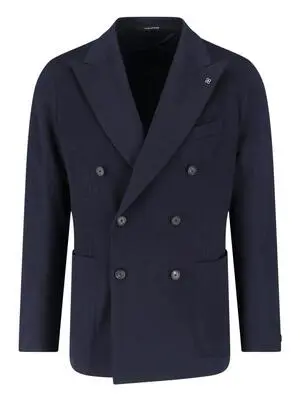 Tagliatore Double-breasted Wool Blazer With Peak Lapel - Blue