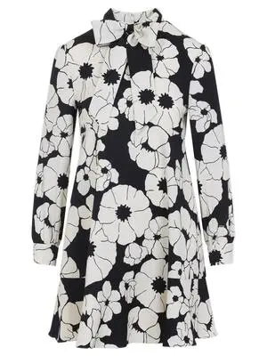 Celine Floral Print Stand-up Collar Mini Dress - Black