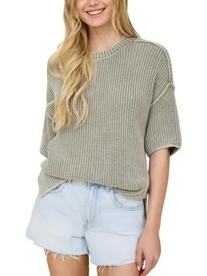 J.O.A. J.O.A. Rib Knit Raw Edge Cotton Blend Sweater