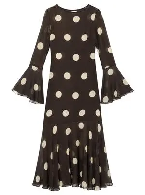 Carmen Says Polka Dot Midi Dress With Flared Sleeves - Black