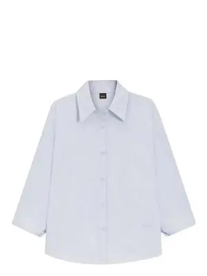 Hugo Boss Relaxed-fit Cotton Poplin Blouse With Kimono Sleeves - Light Blue