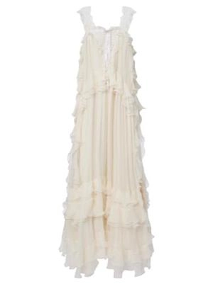 Chloé Ruffled Silk Muslin Maxi Dress With Lace Accents - White