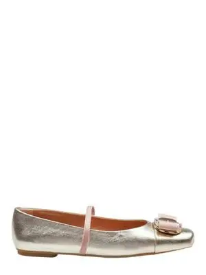 FERRAGAMO Vara Metallic-leather Ballet Flats - Gold
