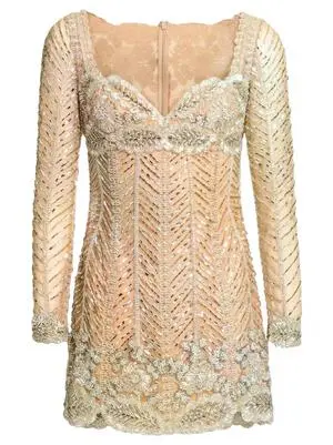 Elie Saab Beaded Mini Dress - Neutrals