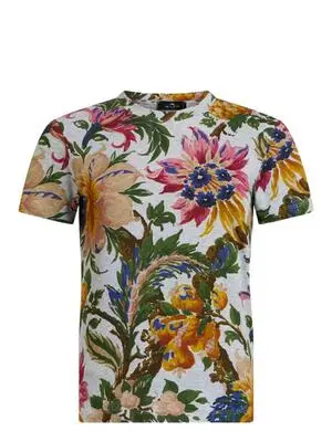 Etro Cotton-jersey T-shirt With Floral Motif - Grey